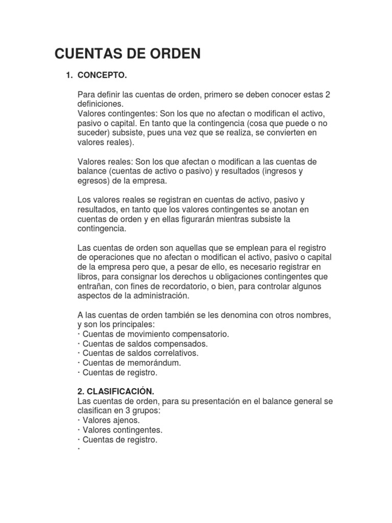 Cuentas de Orden | PDF | Contabilidad | Pagos