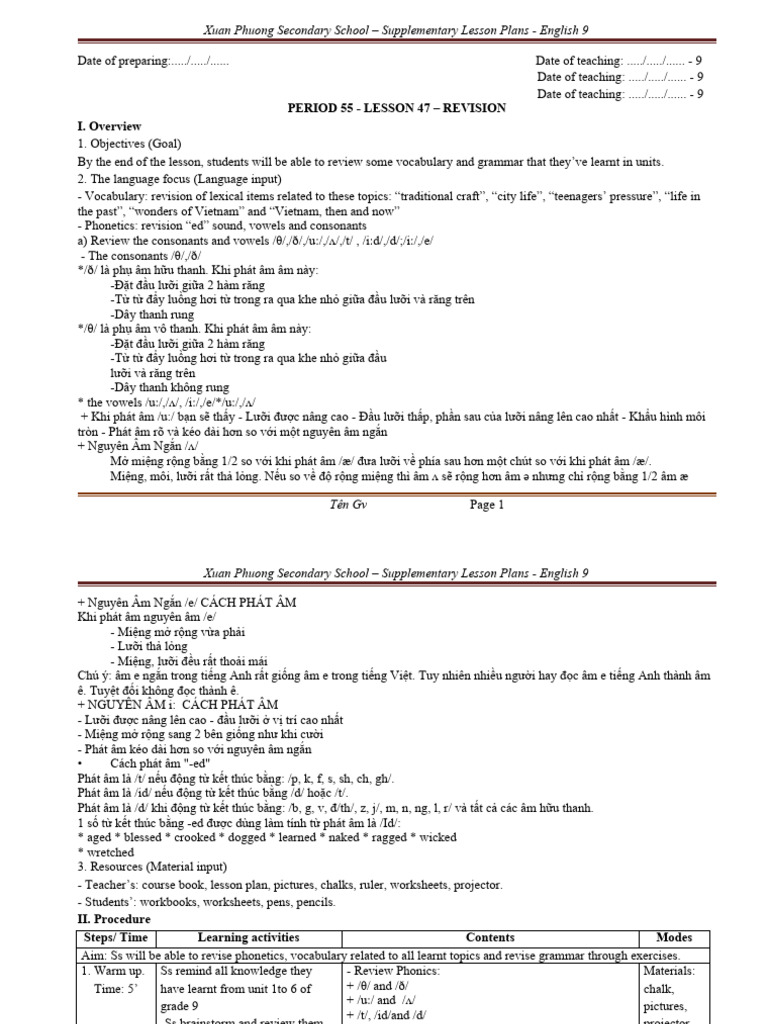 English 9 Revision Lesson Plan | PDF | Lesson Plan | Worksheet