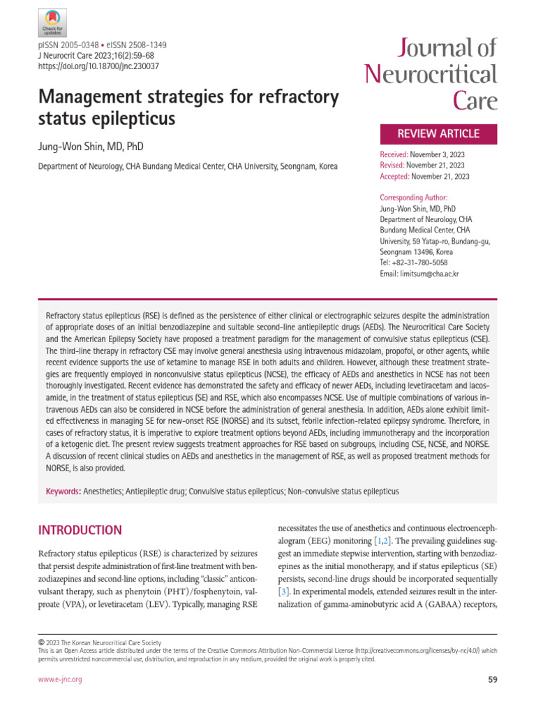 Management strategies for refractory status epilepticus | Download Free ...