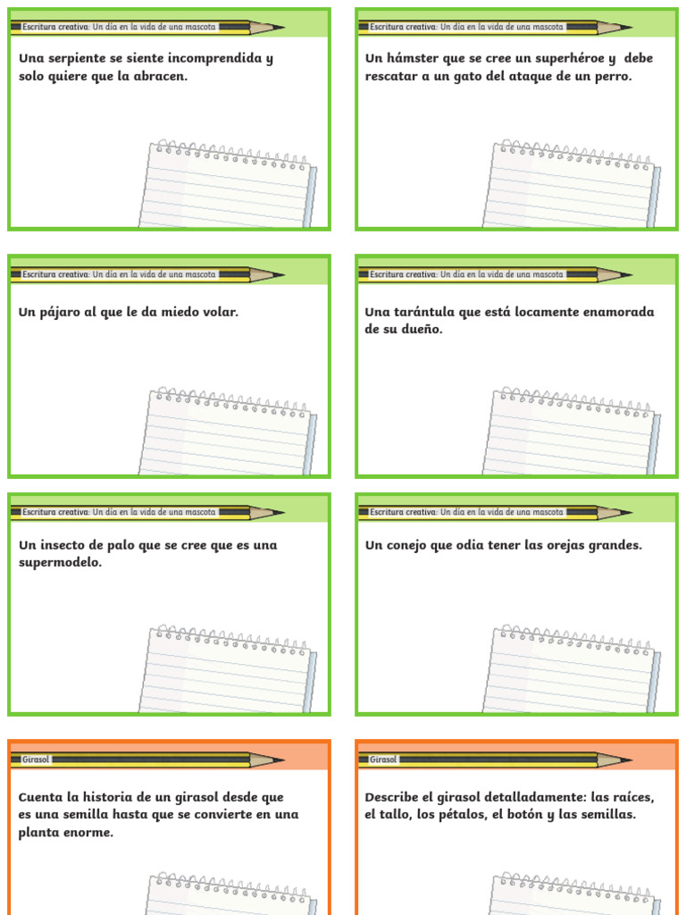 Escritura Creativa - Tarjetas de Desafío Con Ideas Ok | PDF