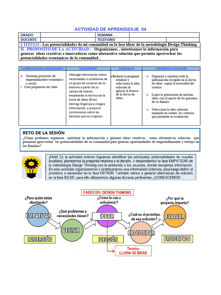 Bimestre-Las Potencialidades de Mi Comunidad en La Fase Idear de La ...