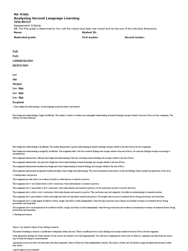 ASLL Assessment Criteria1 | PDF | Concept | Theory
