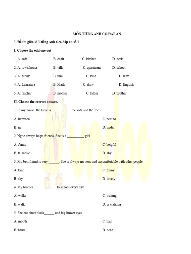 Bo de Thi Giua Ki 1 Lop 6 Mon Tieng Anh Nam 2021 | PDF | Language Arts & Discipline | Foreign ...