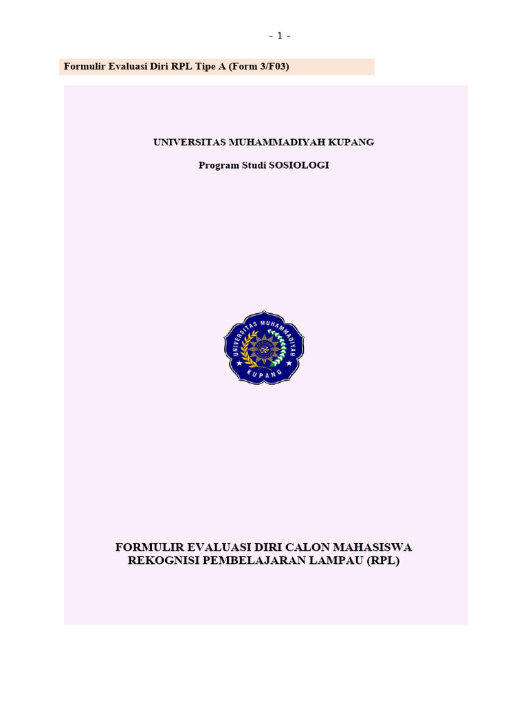 Contoh Formulir Evaluasi Diri RPL Tipe A (Form 3 F03) | PDF | Karier ...