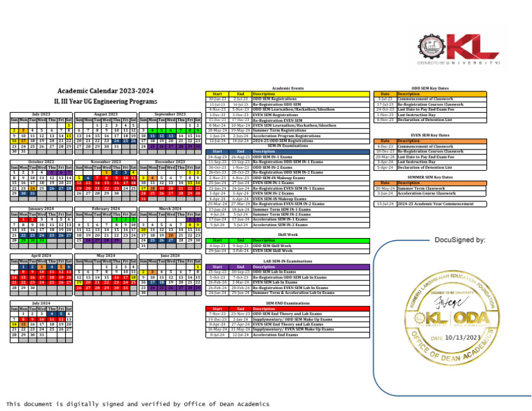 Academic Calendar 2023-24 II, III Year UG Engg Programs | PDF | Schools