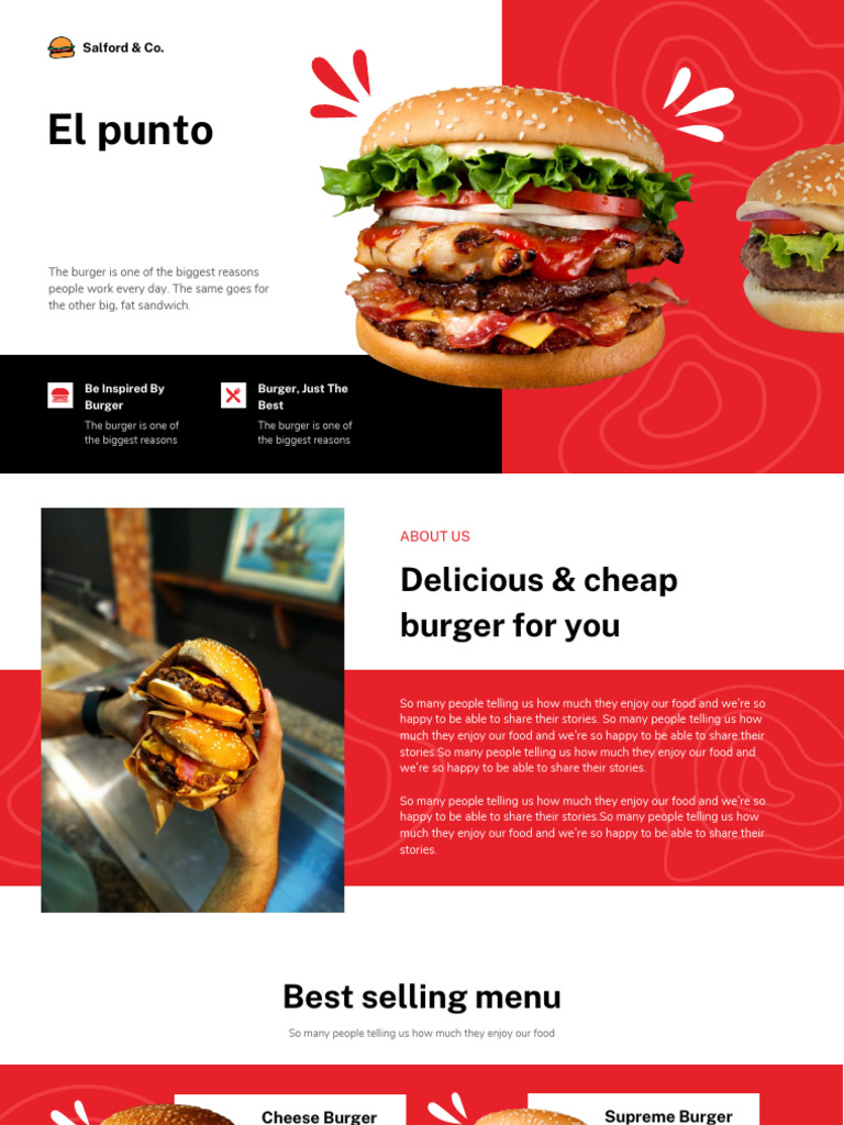Red Modern Burger Food Presentation | PDF | Hamburgers | Convenience Food