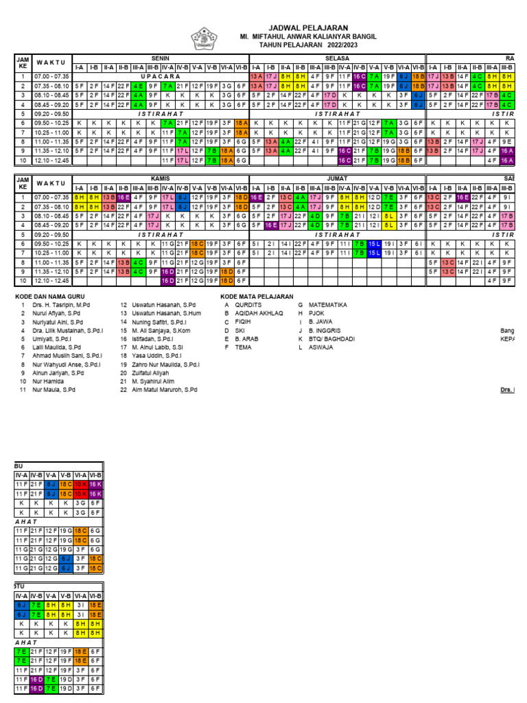 Jadwal Pelajaran 2022-2023 OK | PDF