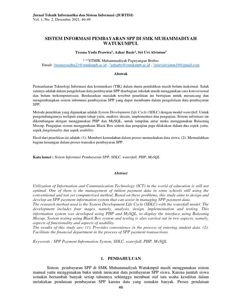Sistem Informasi Pembayaran SPP Di SMK Muhammadiyah Watukumpul | PDF