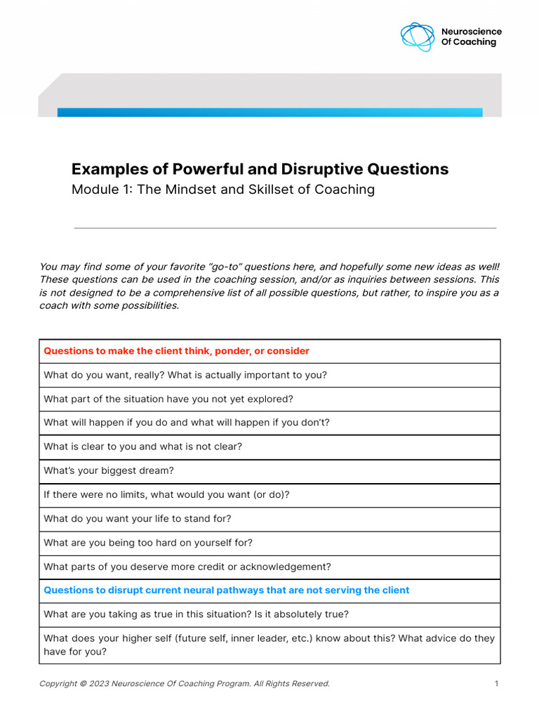 2023 NoC Module 1 - Powerful and Disruptive Questions Handout - Docx 2 ...