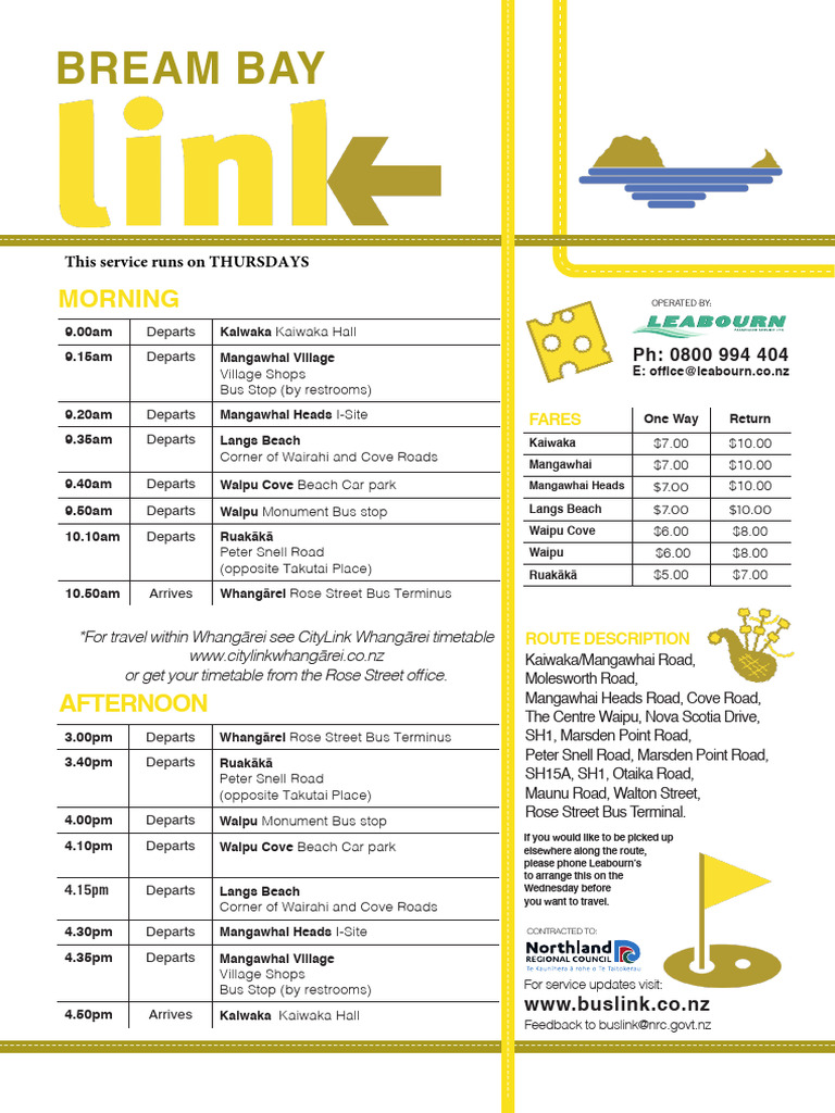 Bream Bay Link Timetable 2022 | PDF | Land Transport | Bus Transport