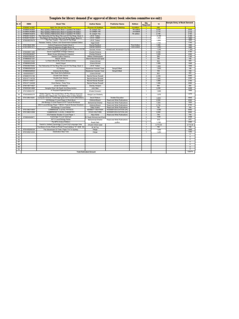 Library Book Demand Template | PDF