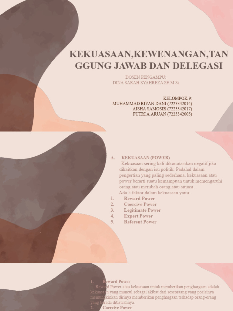 Kekuasaan, Kewenangan, Tanggung Jawab Dan Delegasi Kel 9 | PDF | Karier & Perkembangan