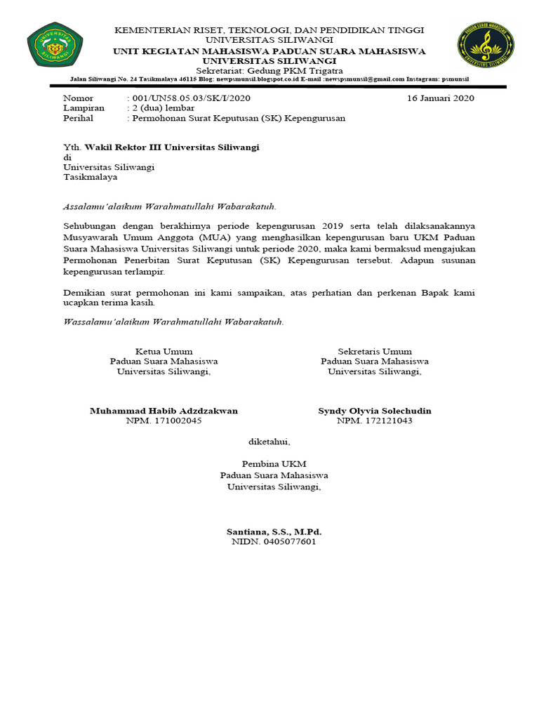 Permohonan SK Kepengurusan PSM 2020 | PDF