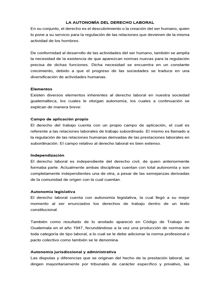 La Autonomía Del Derecho Laboral | PDF | Derecho laboral | Ley procesal