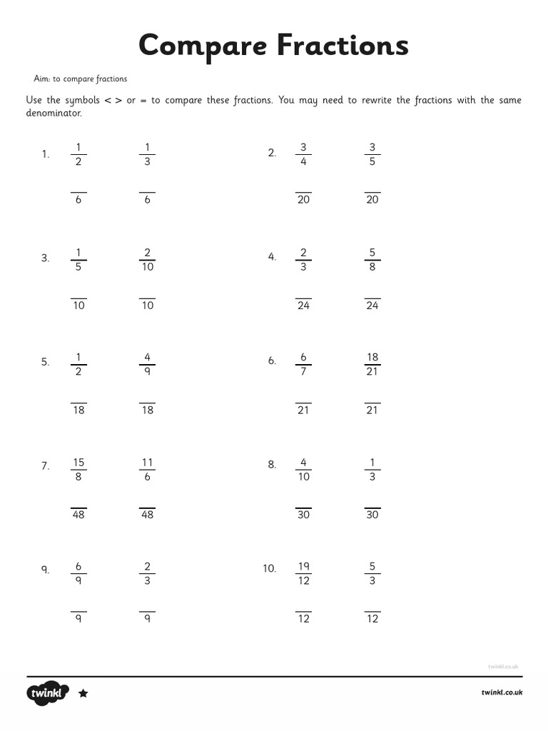 Comparing Fractions Worksheet | PDF | Mathematical Concepts ...