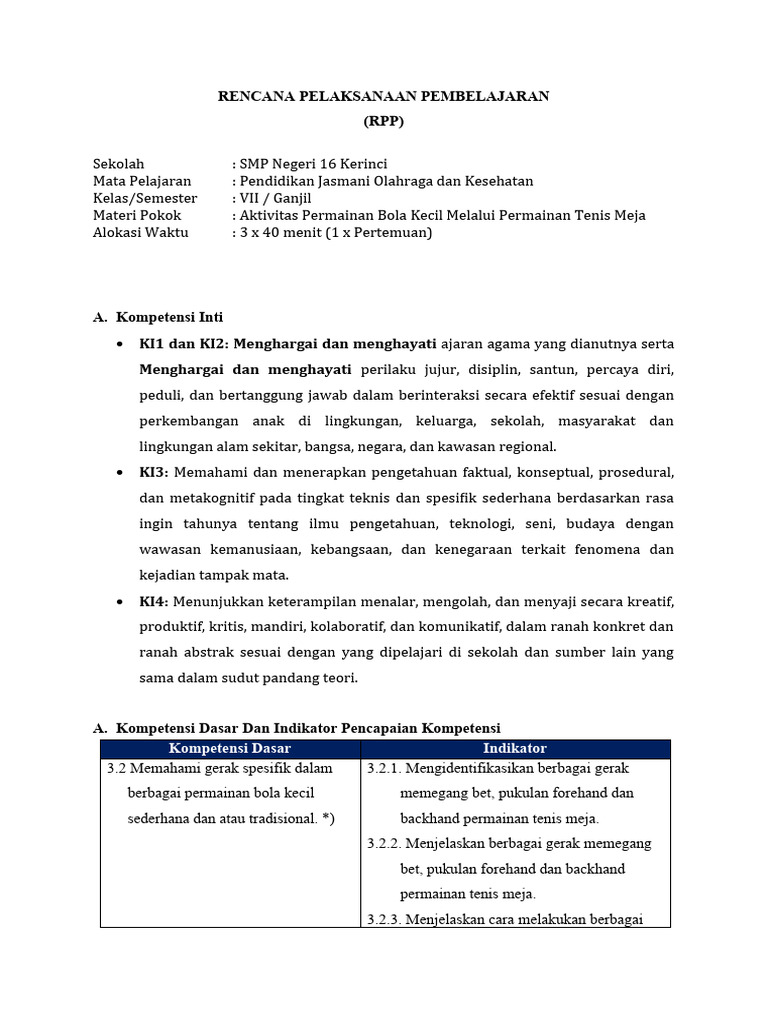 RPP BESAR Tenis Meja PPG19 | PDF | Karier & Perkembangan
