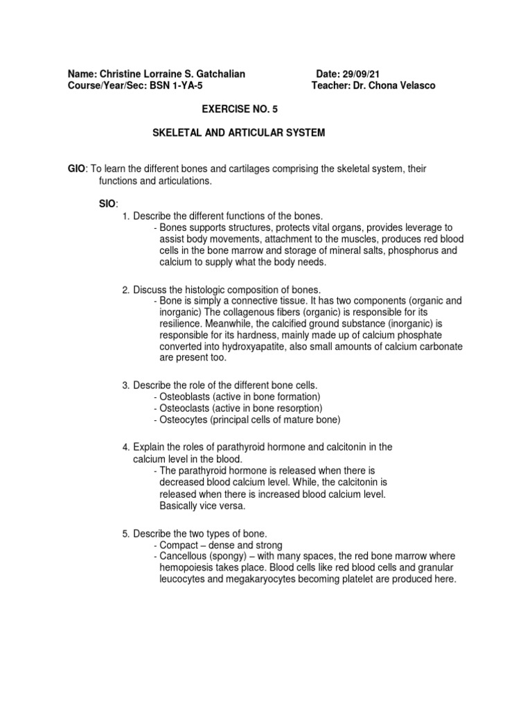 Week 5 Lab Exercise - Skeletal System | PDF | Bone | Skull