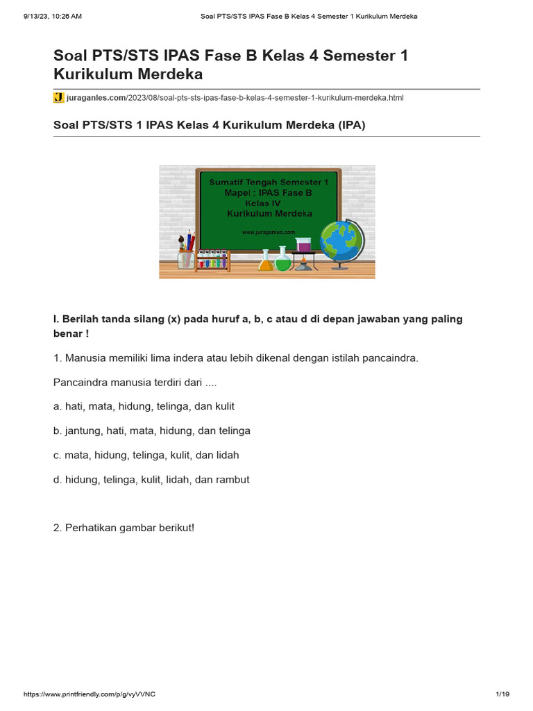 Soal PTS - STS IPAS Fase B Kelas 4 Semester 1 Kurikulum Merdeka | PDF | Sains & Matematika
