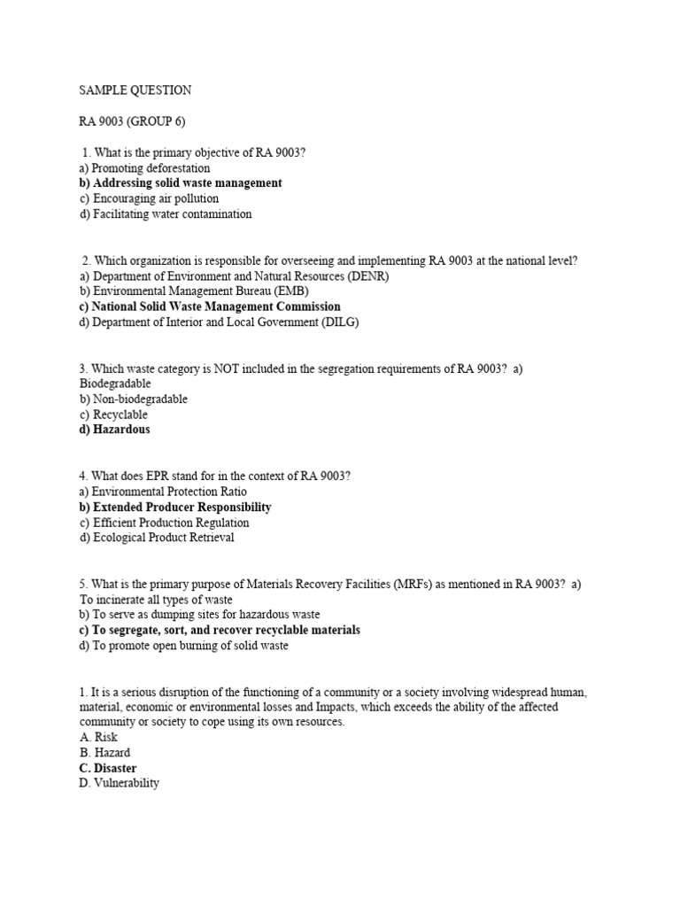 Sample Question Disaster | PDF | Waste Management | Waste