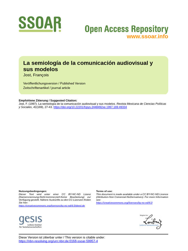 Ssoar Rmcpys 1997 169 Jost La Semiologia de La Comunicacion | PDF | Lingüística | Science