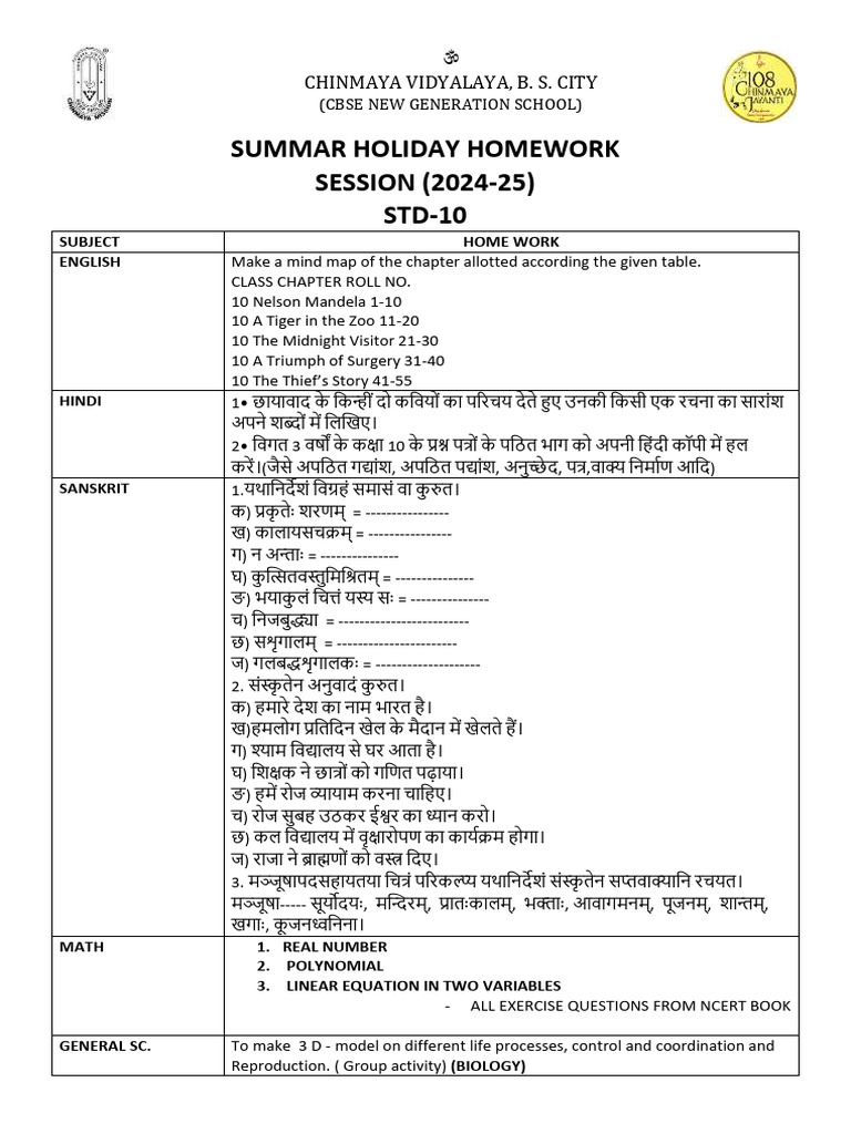 STD-10 HHW-2024-25 | PDF
