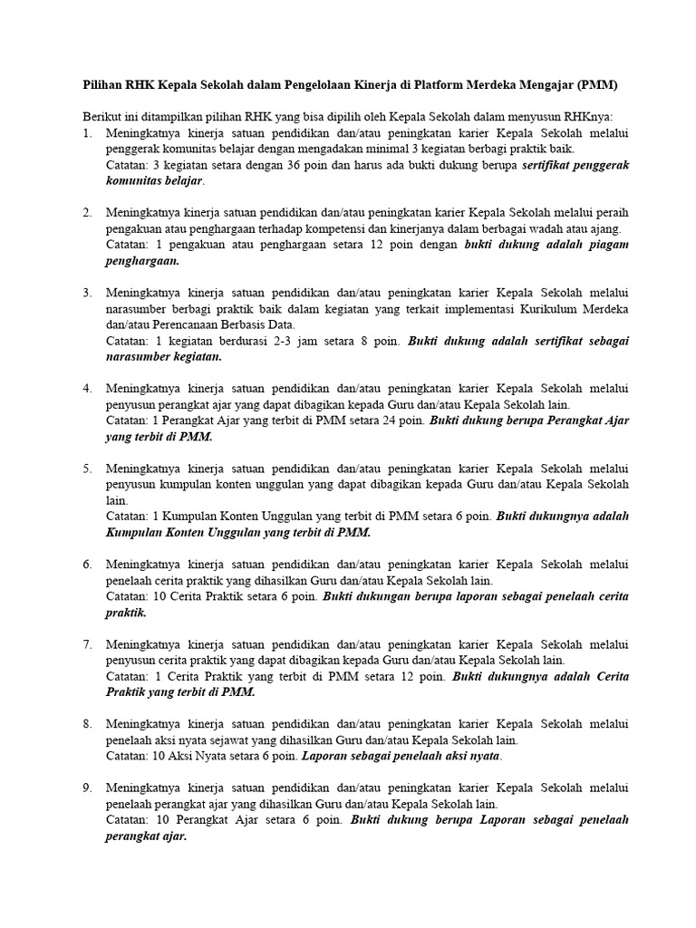 RHK Kepala Sekolah di PMM | PDF