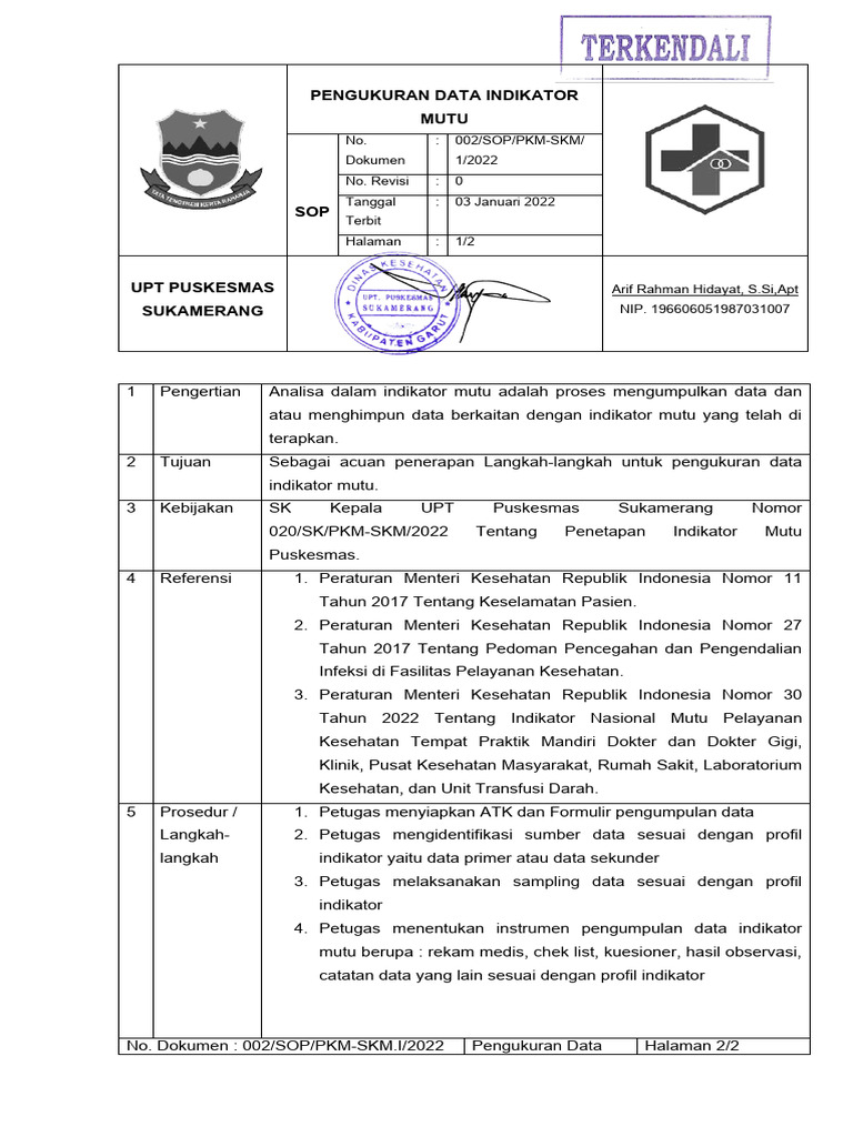 Sop Pengukuran Data Indikator Mutu | PDF | Bisnis | Pengelolaan Keuangan & Uang