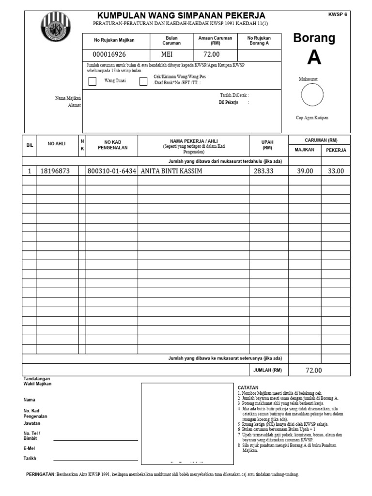 CTH Borang Dan Jadual KWSP Perkeso | PDF