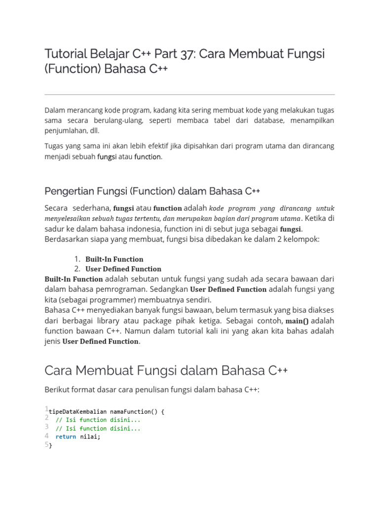 Belajar Membuat FUNGSI (FUNCTION) C++ Part 37 | PDF