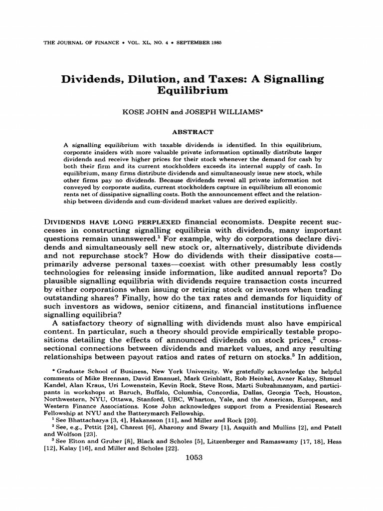 John 1985 | PDF | Stocks | Dividend