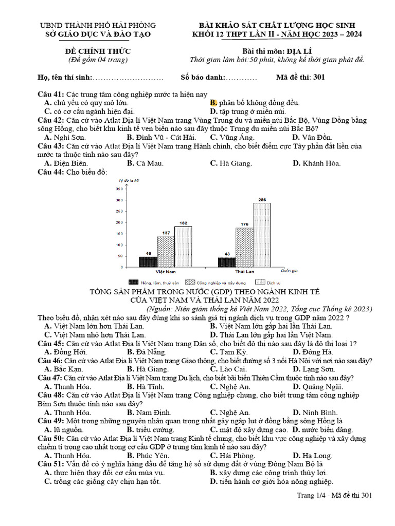 De Khao Sat Chat Luong Dia Li 12 Lan 2 Nam 2023 2024 So GDDT Hai Phong | PDF