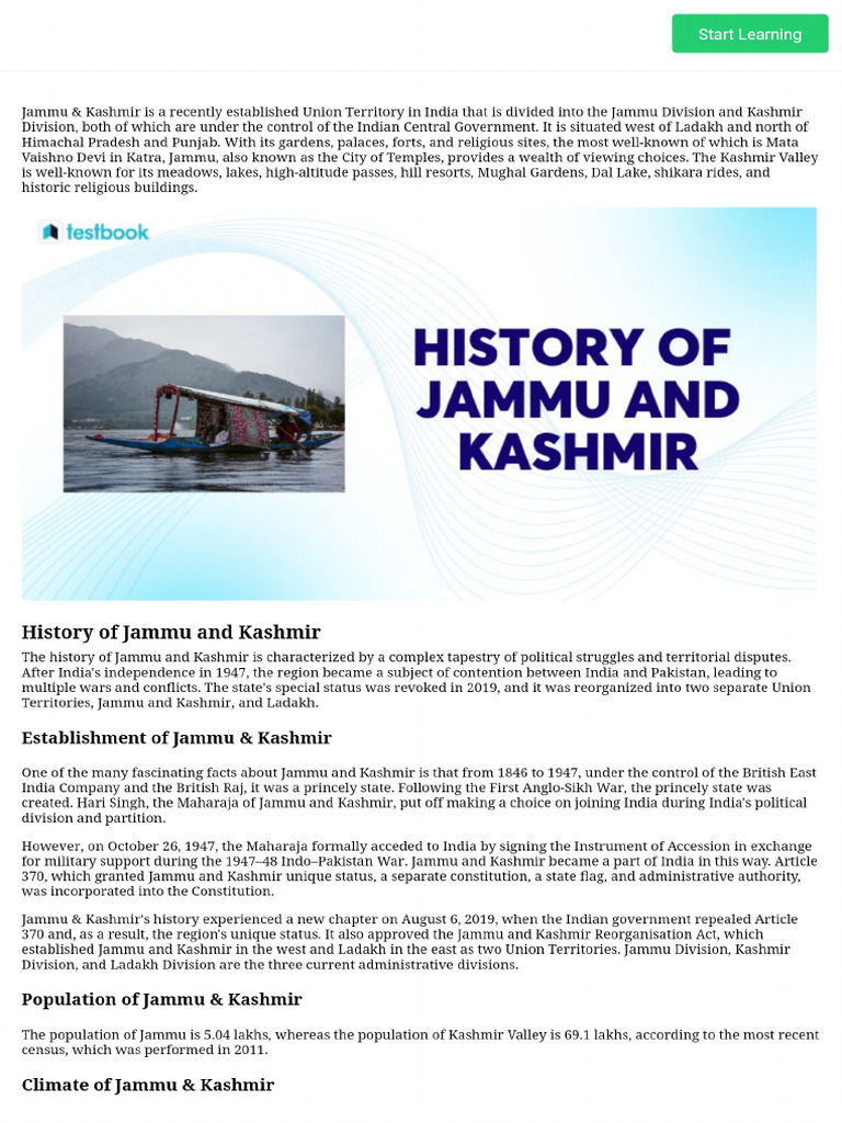 History of Jammu Kashmir - Know Details About Jammu Kashmir Culture | PDF