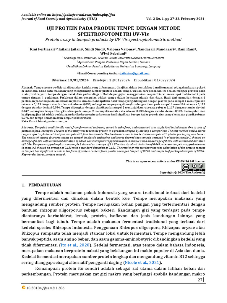 Uji Protein Pada Produk Tempe Dengan Metode Spektr | PDF | Kesehatan Holistik | Sains & Matematika