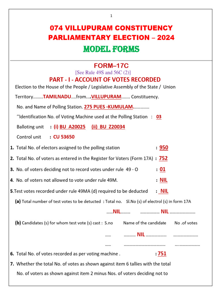 Election Model Forms-2024 | PDF | Voting | Voting Machine
