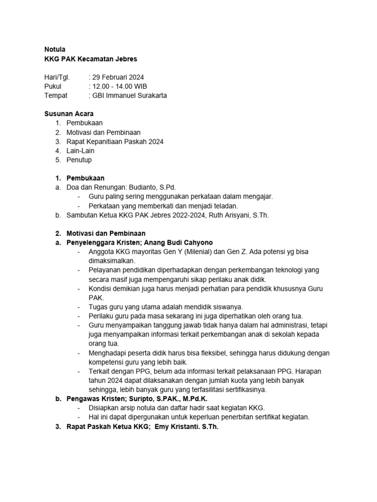 2024 02 Notula KKG Februari | PDF
