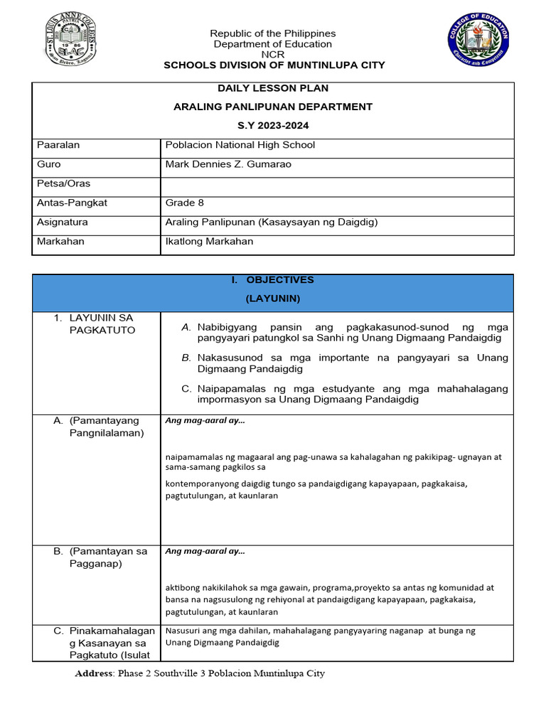 WEEK 1 LESSON PLAN LAST | PDF