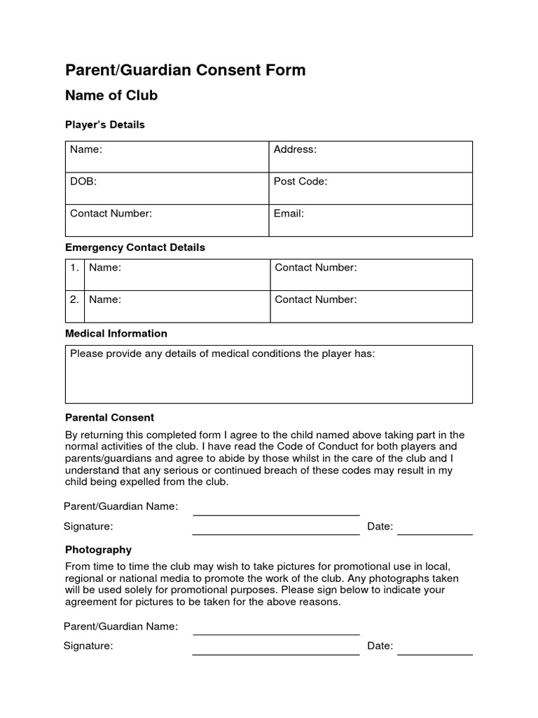 Club Parental Consent Form Template | PDF