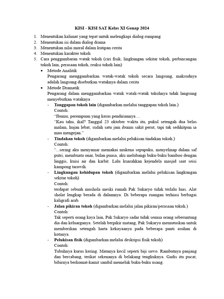 Kisi-Kisi Sat Kelas Xi Genap 2024 | PDF