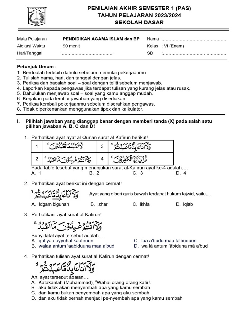 Naskah Soal Pas KLS 6 | PDF