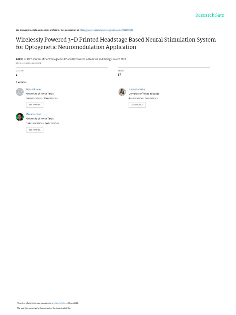 Wirelessly Powered 3-D Printed Headstage Based Neural Stimulation ...