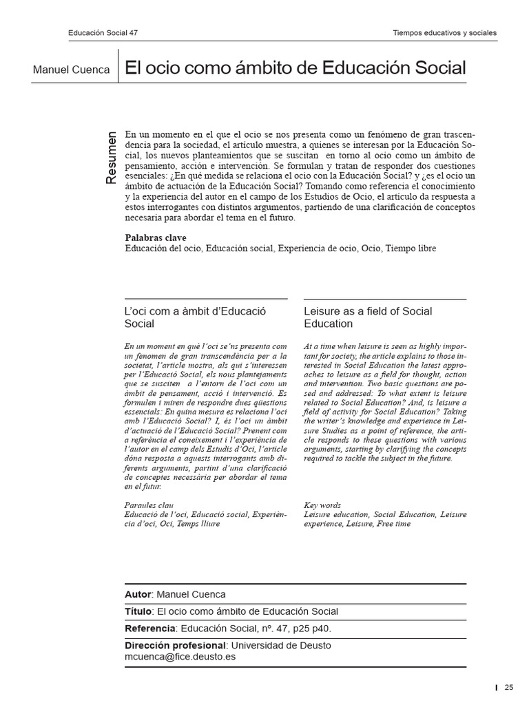 El Ocio Como Ambito de Educacion Social | Descargar gratis PDF | Ocio ...