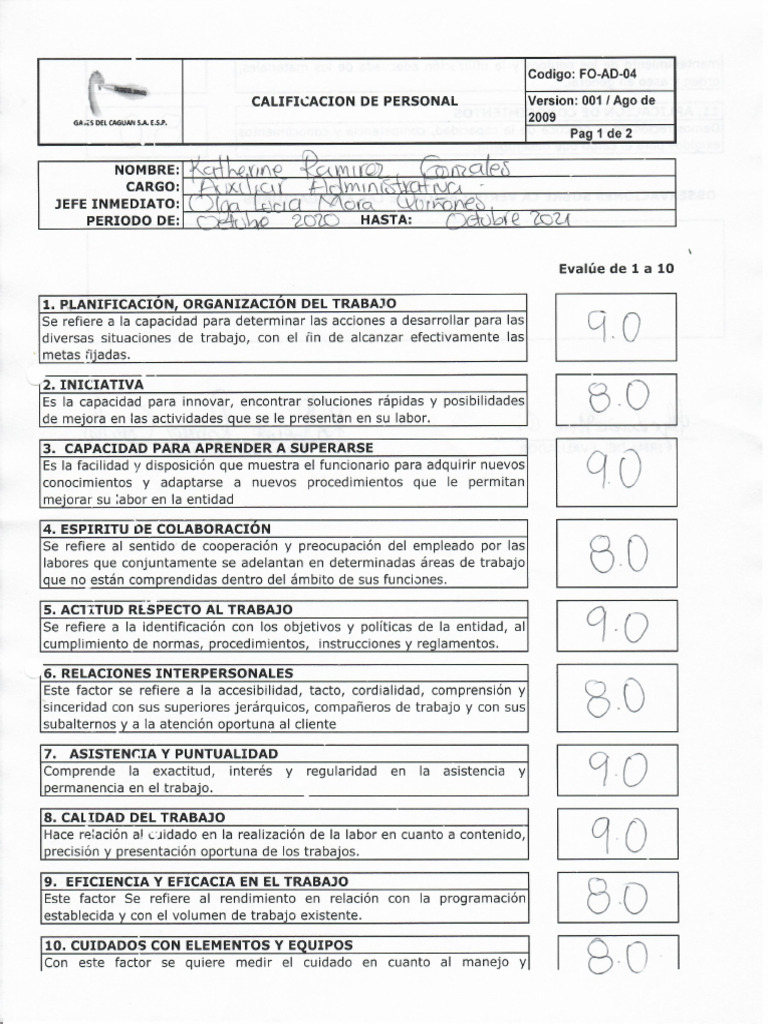 Calificación Del Personal | PDF