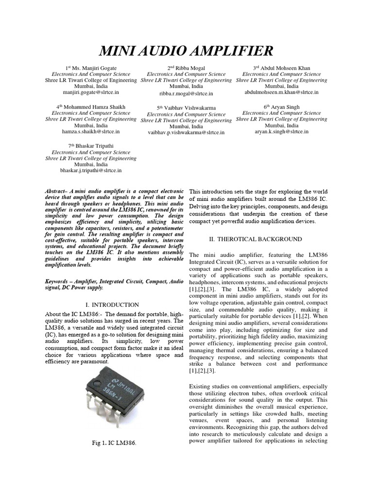 ICAMCET-2430_MINI AUDIO AMPLIFIER | PDF | Amplifier | Power Supply