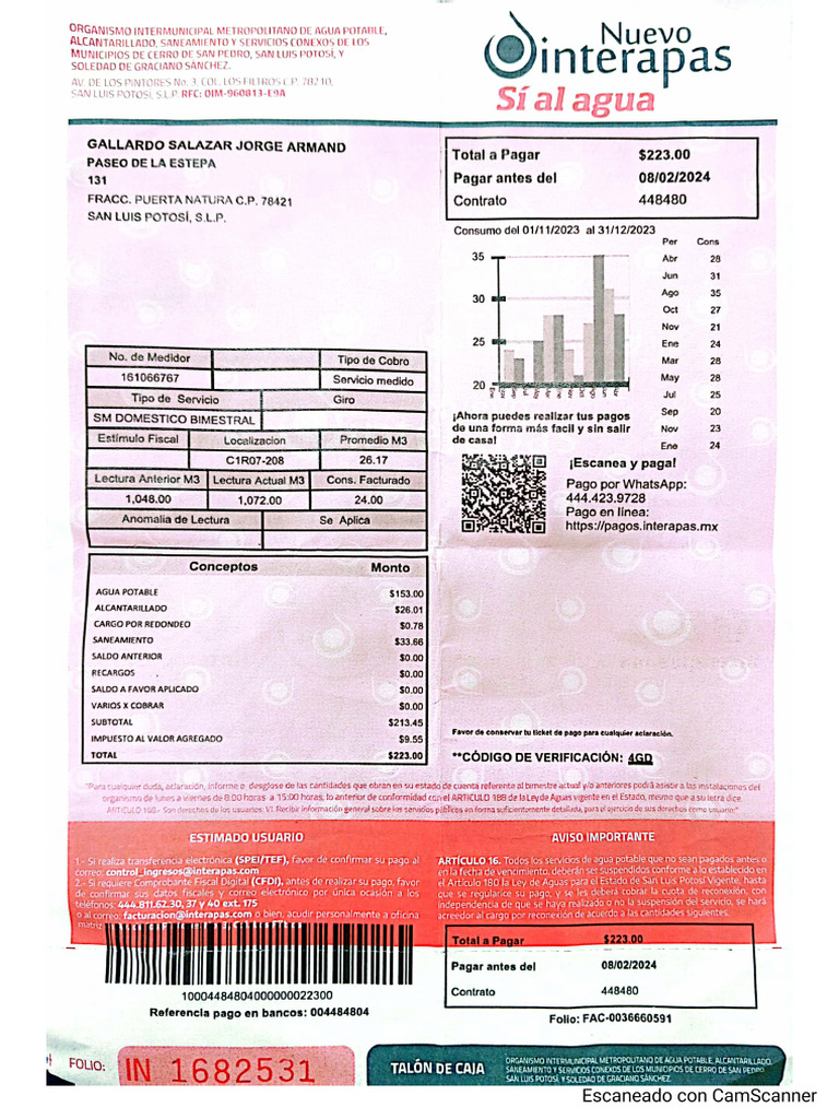 Recibo Agua Interapas | PDF