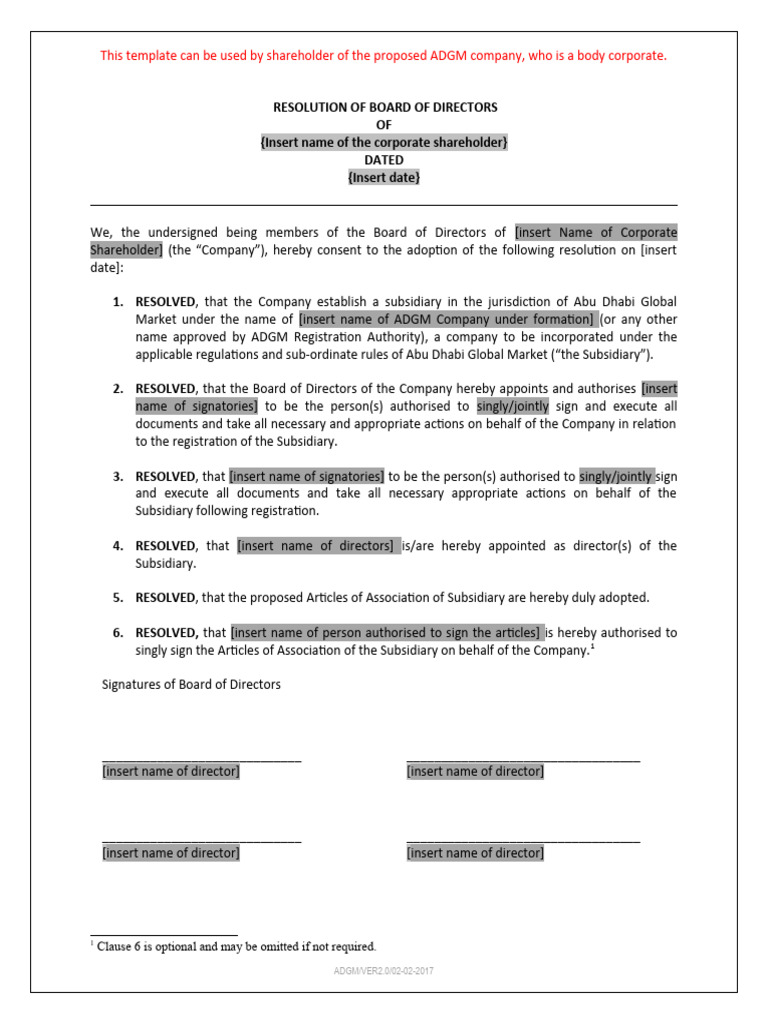 Adgm Ra Resolution Incorporation LTD Corporate Shareholder Ver 4 2 ...