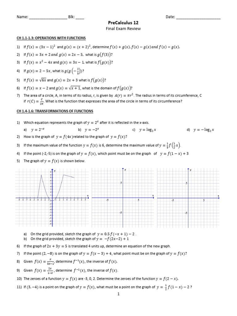 Precalc 12 Final Exam Questions | PDF | Zero Of A Function | Polynomial