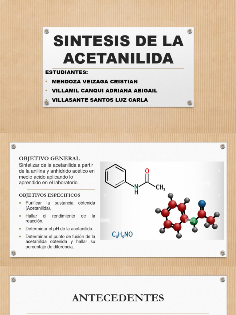 Sintesis de La Acetanilida Presentacion-1 | PDF | Síntesis química ...