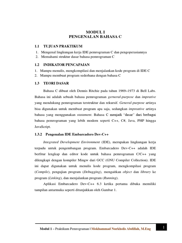 Modul 1 - Pengenalan Bahasa C | PDF | Komputer