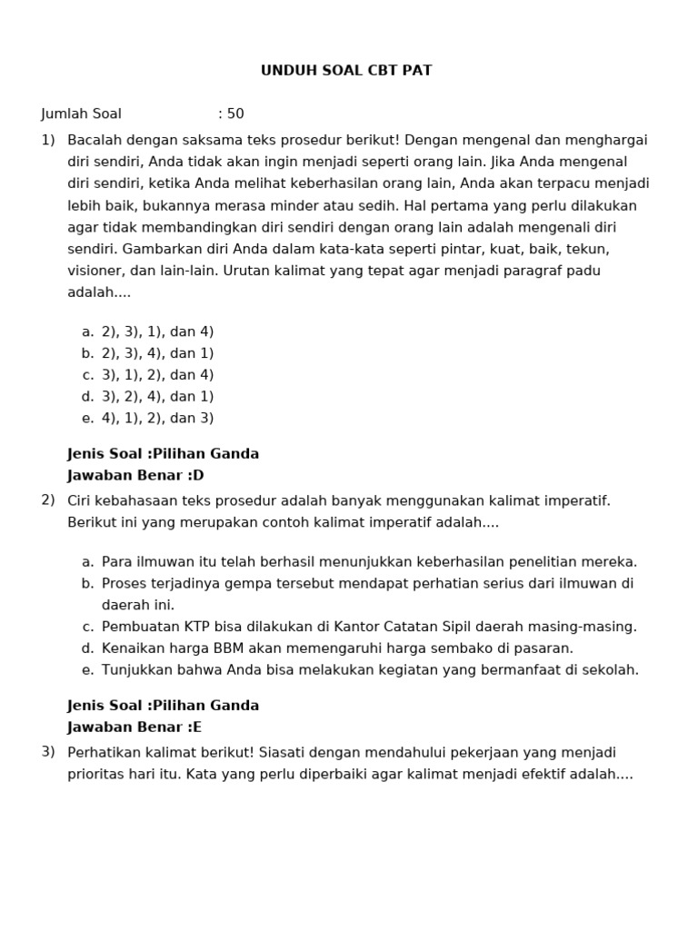 Lembar Soal CBT PAT | PDF