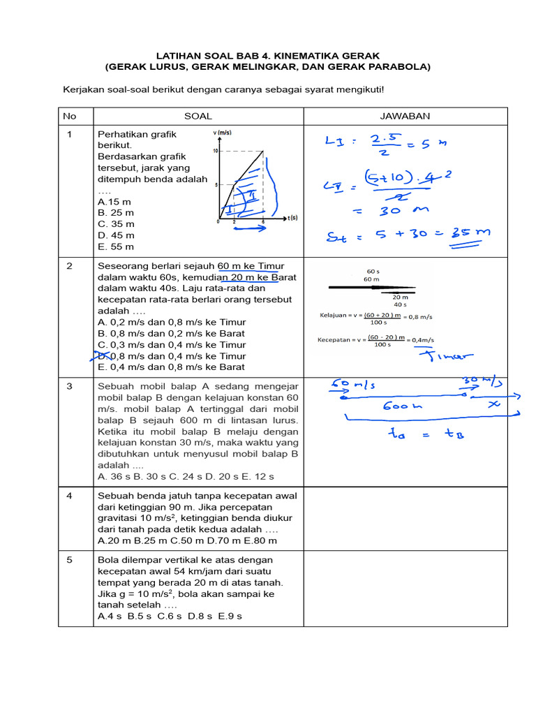 Latihan Soal Bab 4. Kinematika Gerak | PDF
